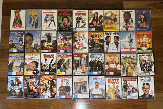 77 dvd movie collection, majority comedy. Either brand new or like new ...