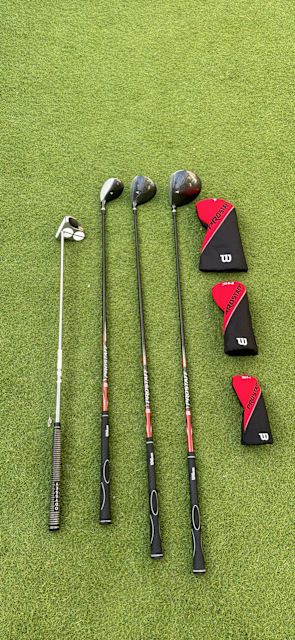 Wilson Golf driver, hybrid, 3 wood, sand wedge and white hot putter ...