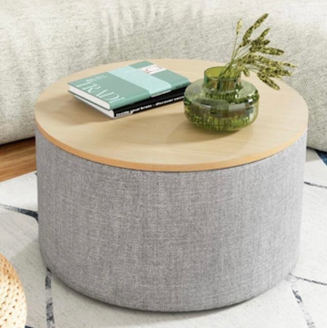 Artiss storage ottoman blanket box 60cm foot stool linen round grey ...