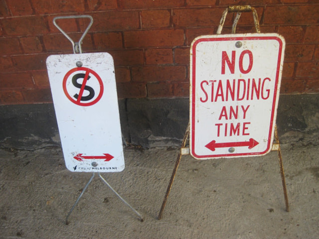 2 x AUTHTIC Road Used Tripod NO STANDING Signs (Melbourne ...