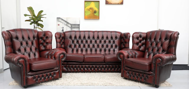 FREE DELIVERY- BEAUTIFUL CHESTERFIELD 3 SEATER SOFA AND ARMCHAIRS ...