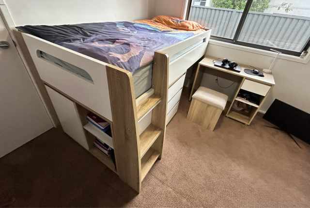 Charlie King Single loft bed with storage and mattress - Beds in ...