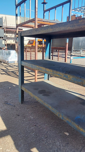 Heavy Duty Solid Metal Table/Workbench (Turquoise, two shelves) - Tool ...