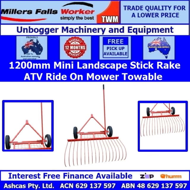 Millers Falls 1200mm ATV Towable Lightweight Mini Landscape Stick Rake ...