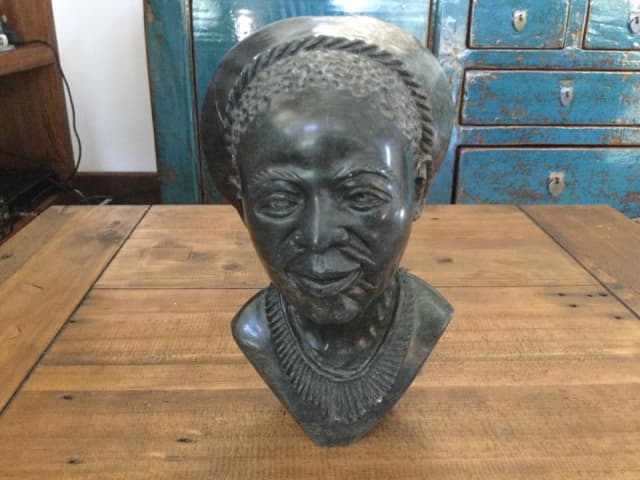 African Serpentine Stone Hand Carved Signed Sculpture African Woman ...