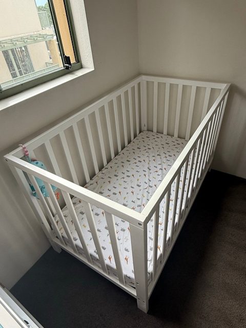 White Wooden Cot with Spring Mattress - Cots & Bedding in Pyrmont NSW ...