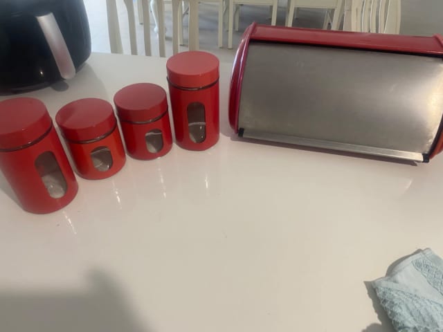 Red bread box and set of 4 red canisters | Other Kitchen & Dining ...