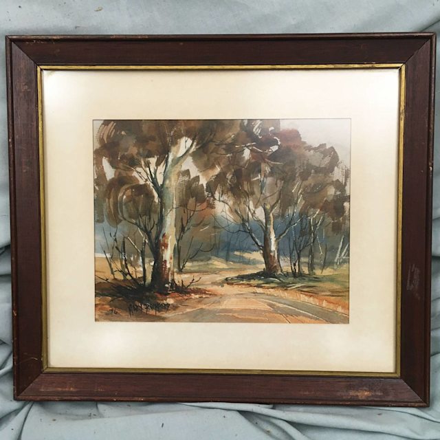 Vintage Framed Watercolour Art, Trees Landscape Scene by Mary Rochford ...