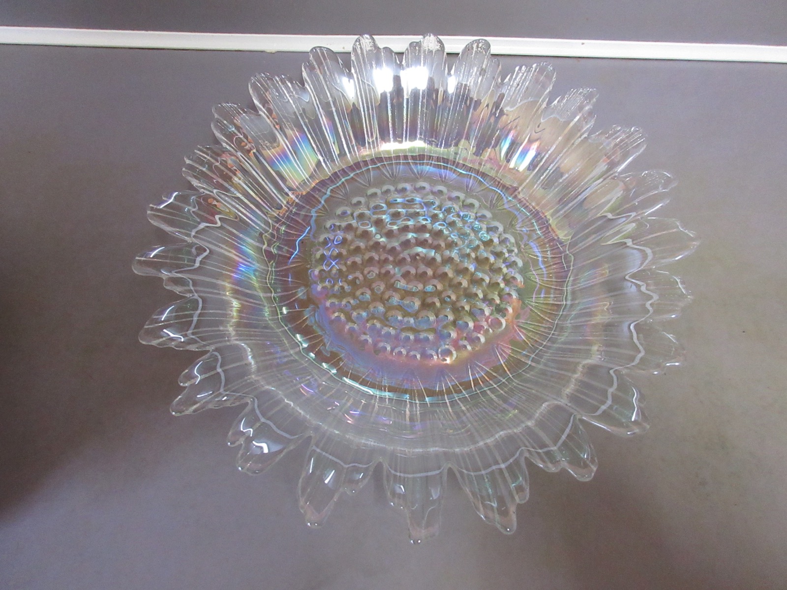 LARGE CLEAR SUNBURST SHAPE RAINBOW IRIDESCENT GLASS FRUIT BOWL - Vases ...
