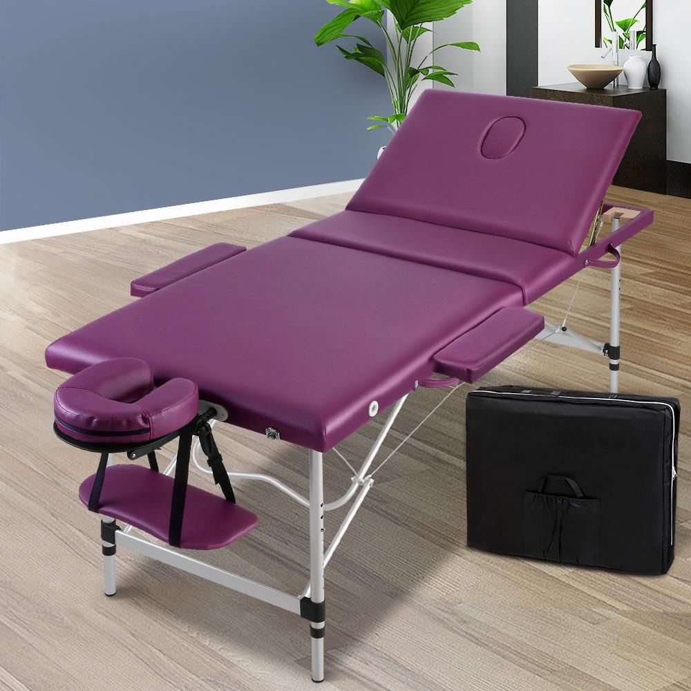 Massage Table, Aluminium 3Fold, 75 cm, Portable, Purple - Other Home ...