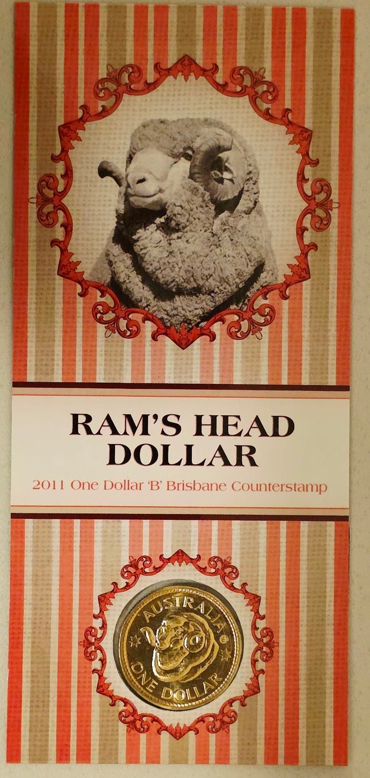 RAMS HEAD DOLLAR BRISBANE B PRIVY MARK COUNTERSTAMP UNC COIN ...