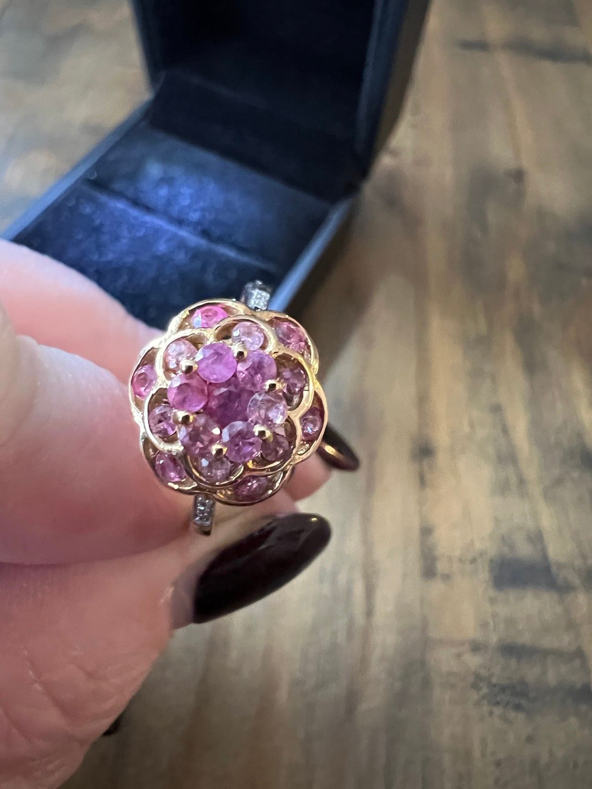 Ladies 9k yellow gold pink sapphire and diamond ring - Women's ...