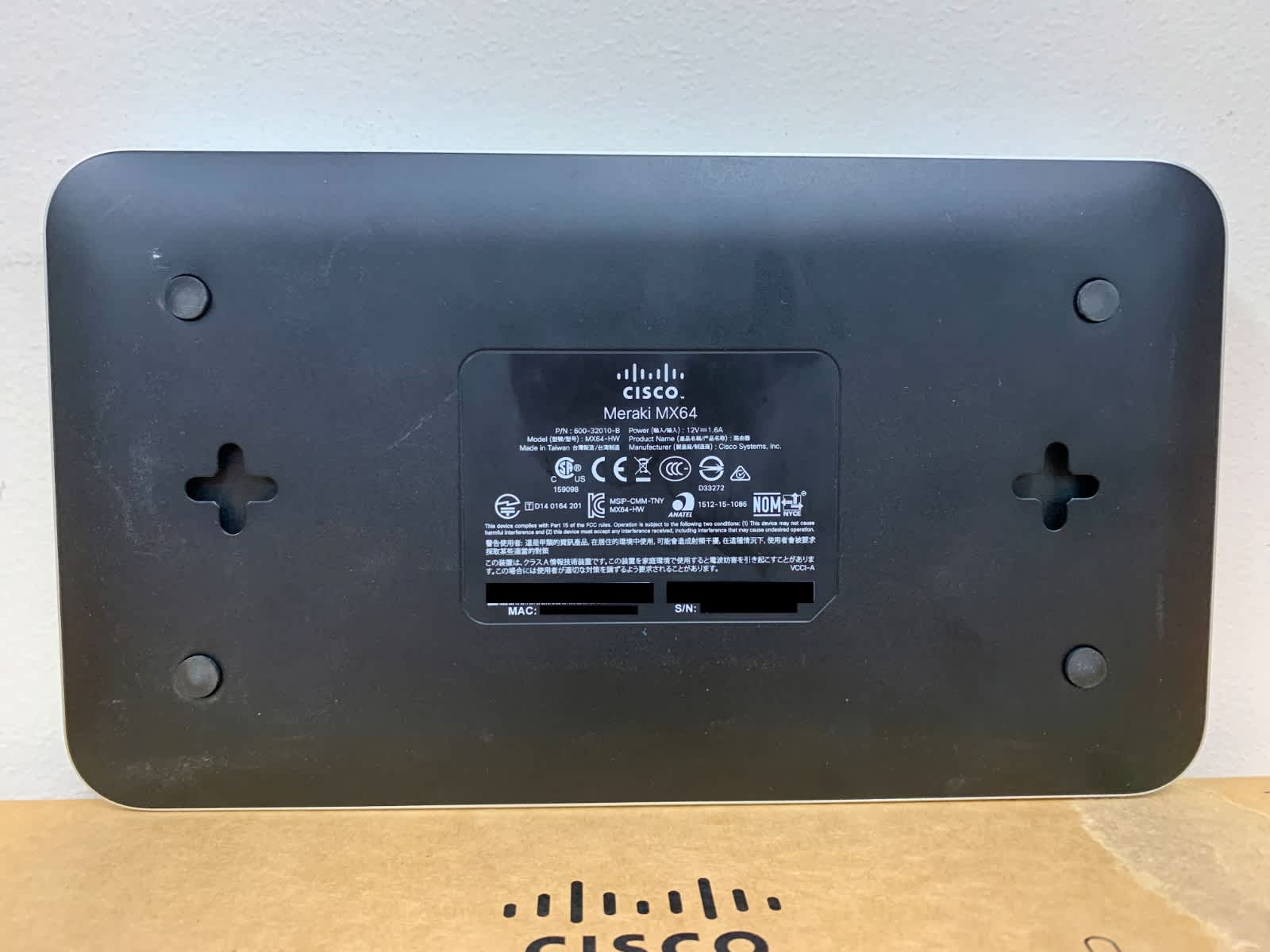 Cisco Meraki MX64 (MX64-HW) 12V Firewall (Unclaimed, No License ...