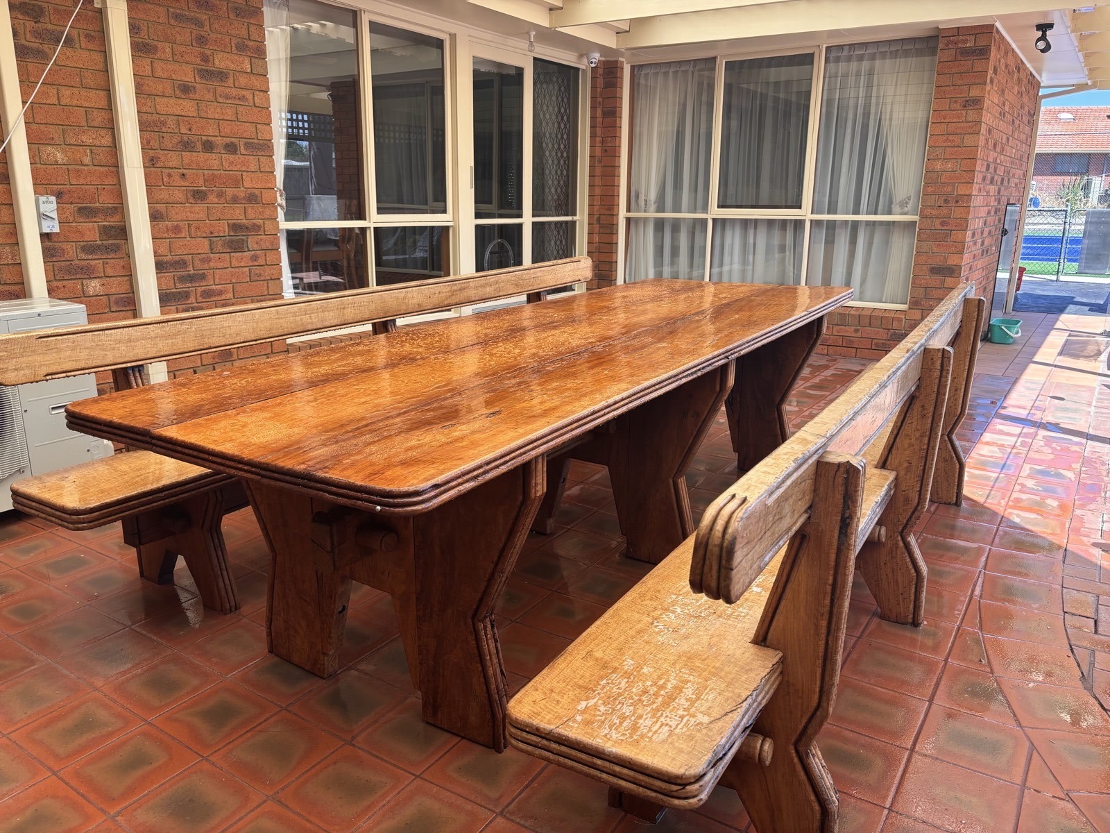 Handcrafted River Red Gum Outdoor Table & Bench Seats - Outdoor Dining ...