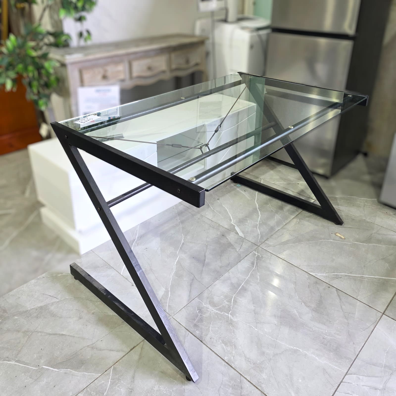 Modern Glass Study Table with Metal Frame $220