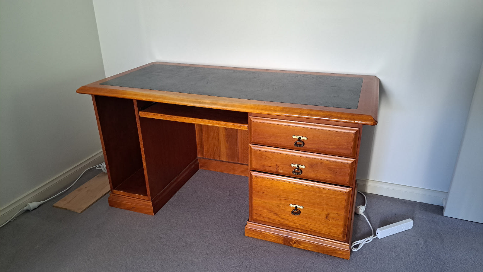 Beautiful Vintage timber desk with green leather top - Desks in ...