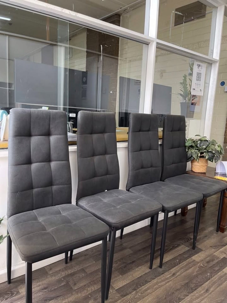 Dark Grey Dining Chair Slim Black Metal Base Contemporary Industrial ...