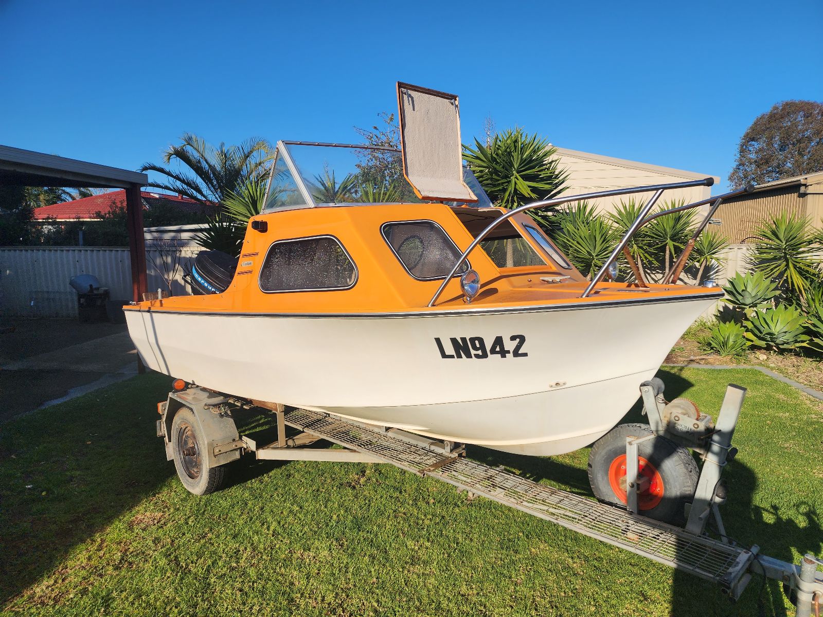 4.5m FibreGlass Half CAB Rover with 80HP Mercury | Motorboats ...