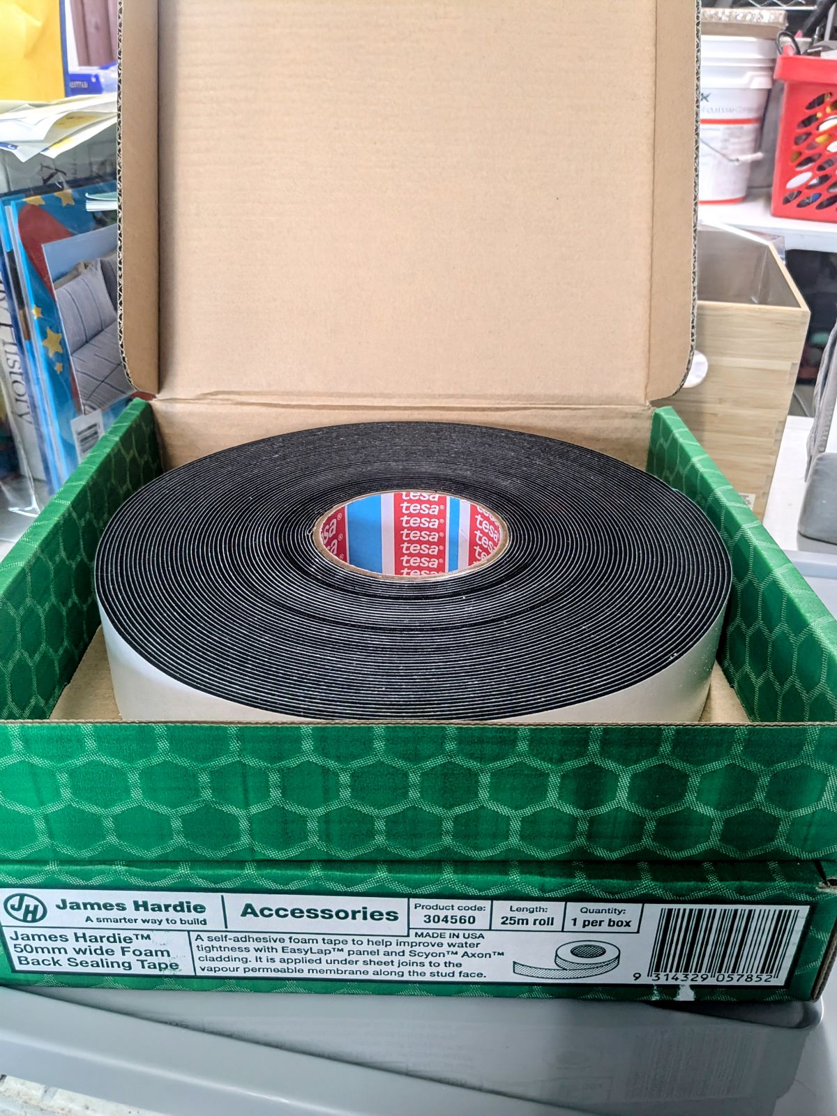 James hardie 50mm wide foam back sealing tape 25m rolls x 2 (PRiCE EA)