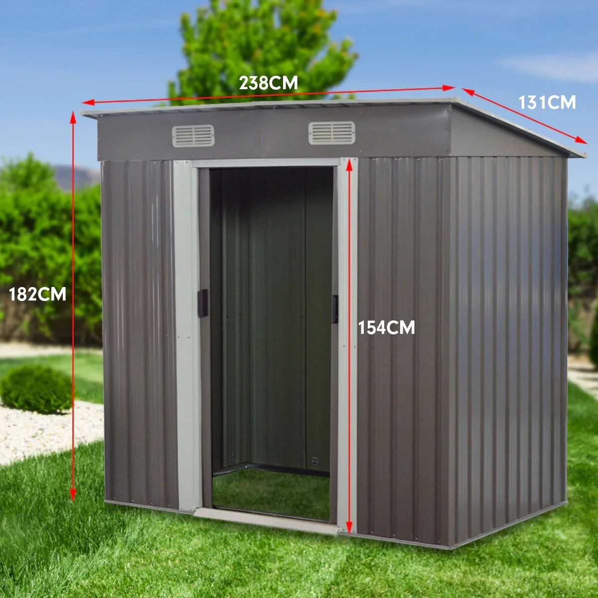 Wallaroo 4ft x 8ft Garden Shed with Base Flat Roof Outdoor Storage - G ...