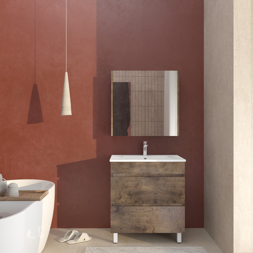 750mm Dark Oak MDF Bathroom Vanity 2 Drawers Free Standing Cabinet ...