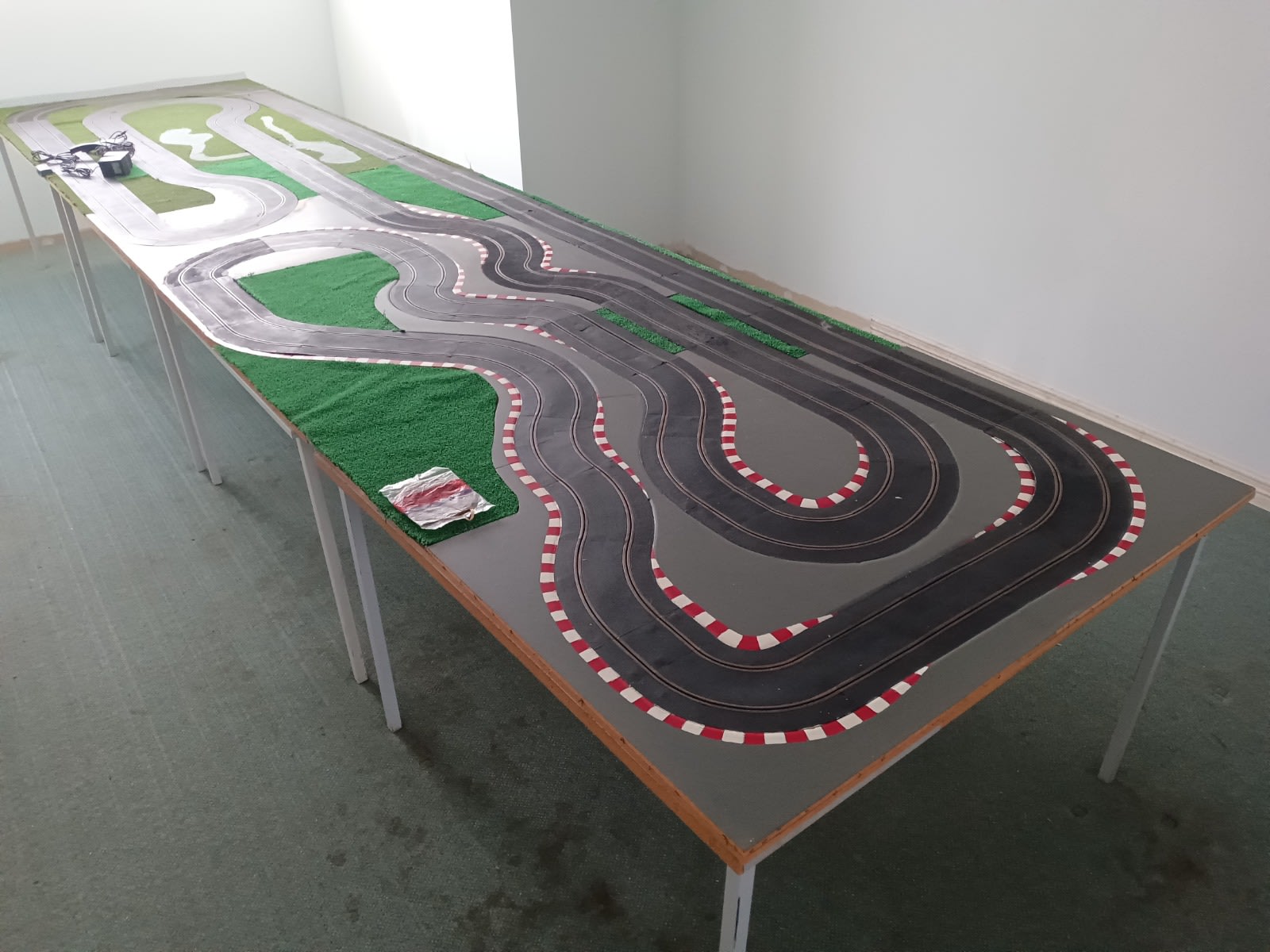 Scalextric Large Slot Car Track Layout on hard board and four tables ...