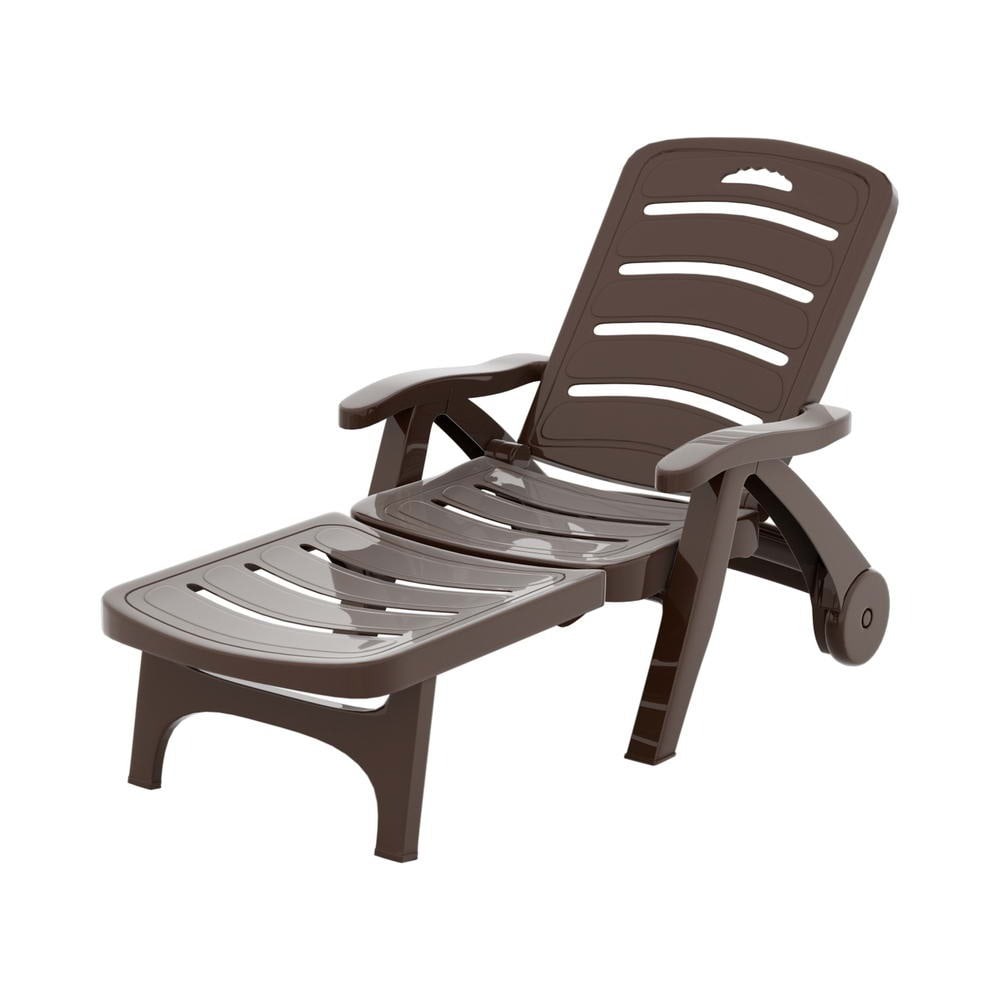 Sun Lounger Folding Lounge Chair Wheels Patio Outdoor Furniture Brown ...